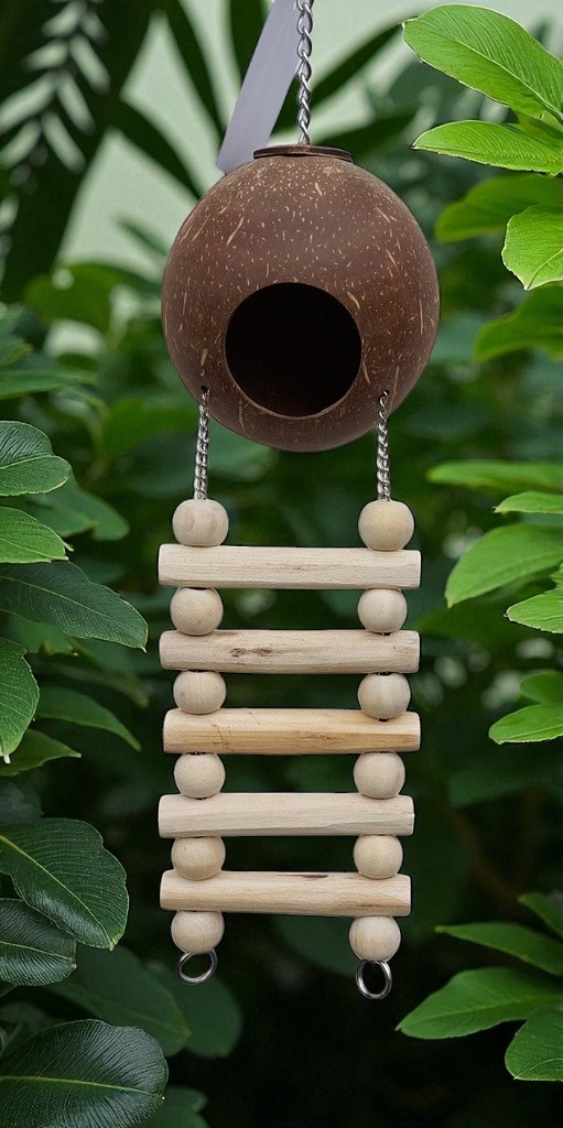 COCO LADDER NEST – Kokosnootnest met ladder voor kleine papegaaien | F